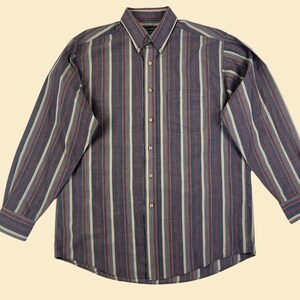 1990s M Striped Men's Shirt, Burgundy & Grey Vintage 90s Men's David ...