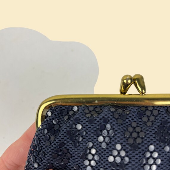 1970s blue & gold coin pouch, vintage 70s dark blue k… - Gem