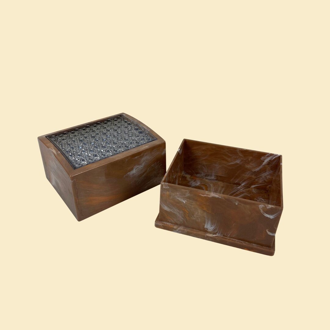 1970s Marbled Plastic Container, Vintage Rectangular Pink Face Powder ...