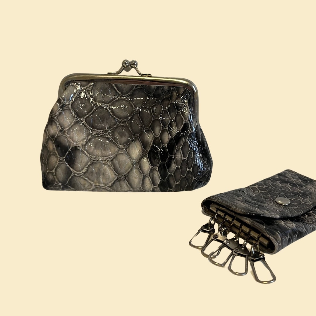 80s Kiss Lock Faux Leather Grey Coin Pouch Wallet With Remove Able ...