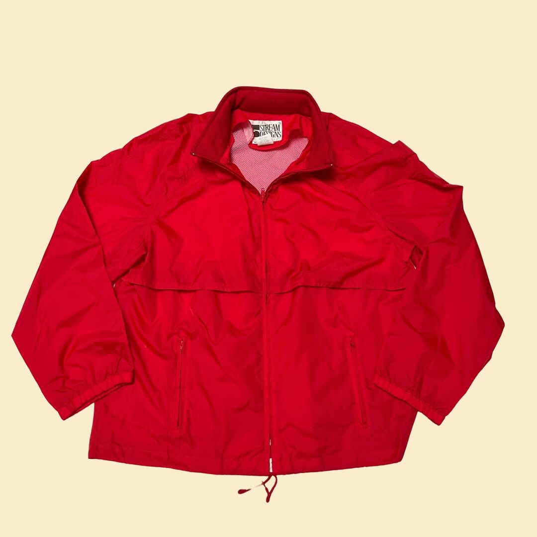 90s Red Windbreaker Jacket by Stream Designs, Vintage XL Solid Red Zip ...