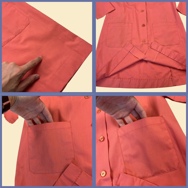 1970s Pink Lab Coat by Angelica, Size 36 Vintage 70s Button Down Pink ...