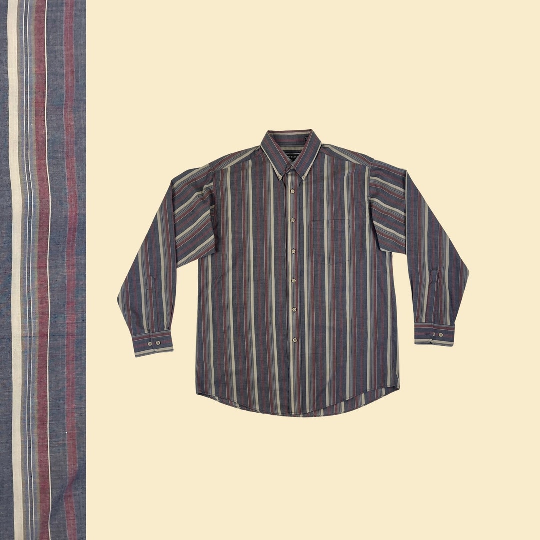 1990s M Striped Men's Shirt, Burgundy & Grey Vintage 90s Men's David ...