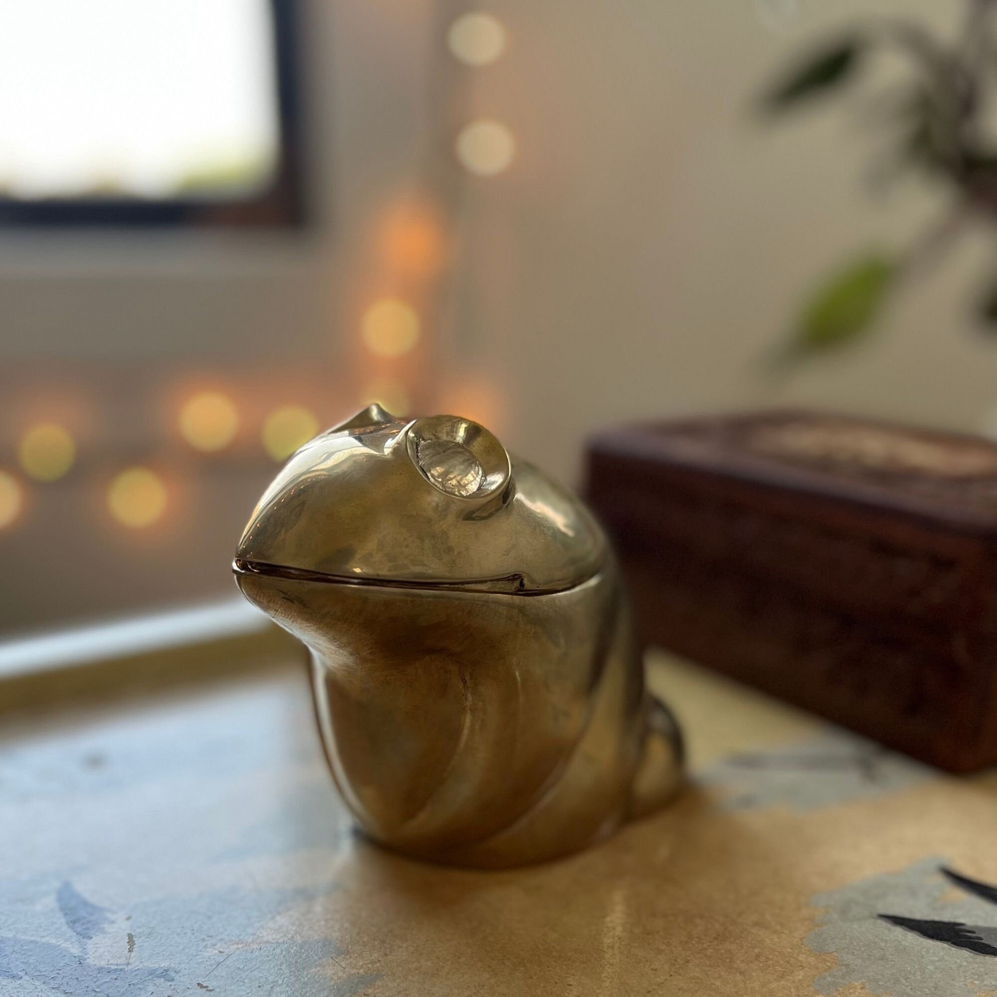Vintage Brass Frog Container, 1970s Frog Shaped Metal Box, 70s Vintage ...