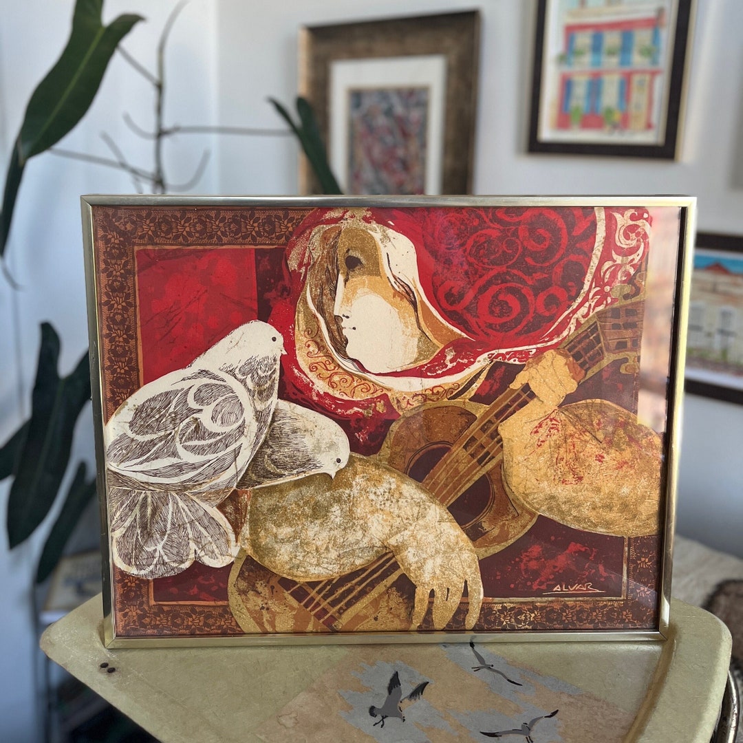 Àlvar Suñol Original 1970s Lithograph of Doves and Woman With ...