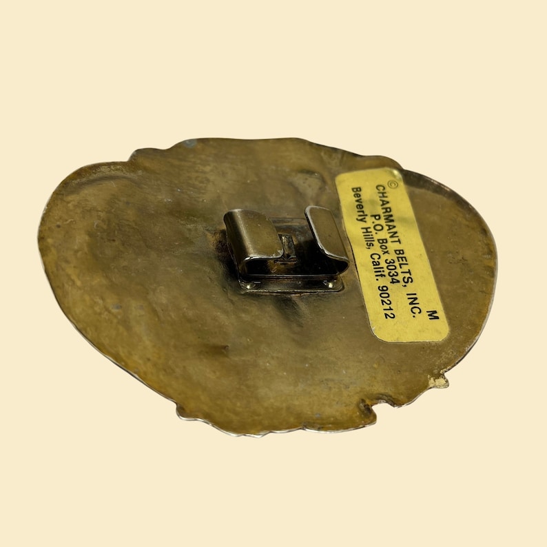 80s Bird Belt Buckle by Charmant Belts, Vintage Blue & Black Oval ...