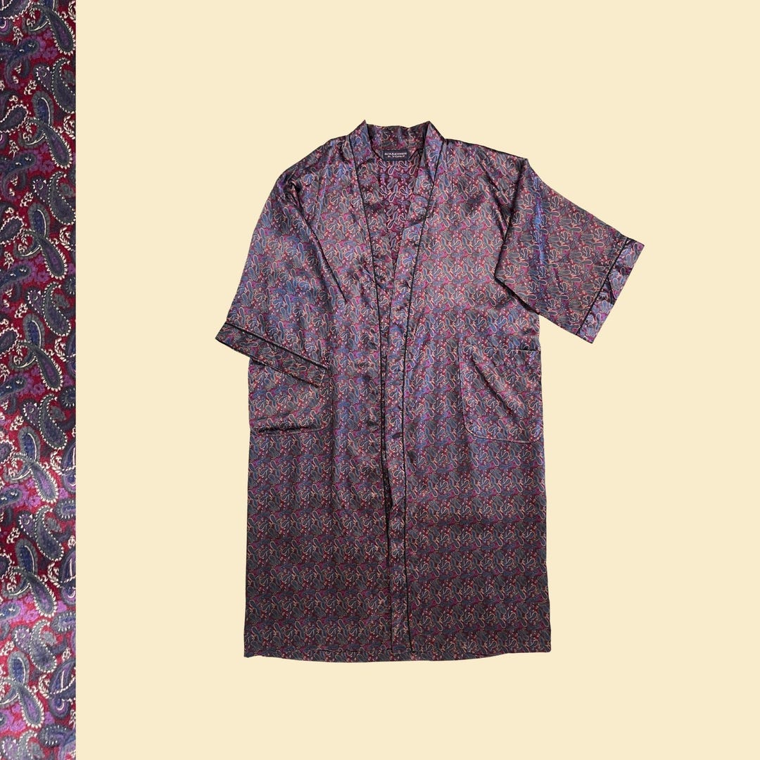 Vintage 90s Satin Paisley Robe, Roundtree & Yorke Purple Abstract ...