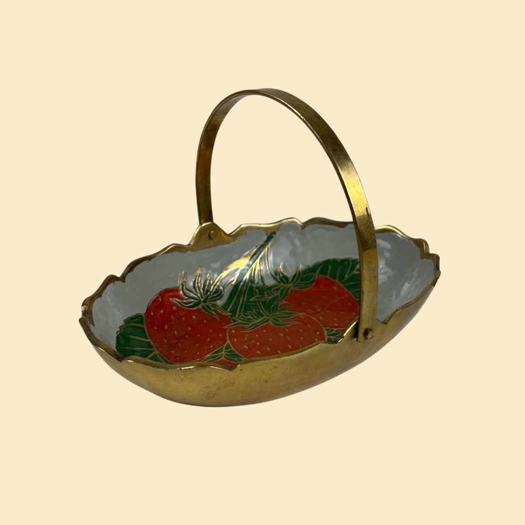 70s Brass Basket With Strawberry Designs, Tiny 1970s Brass Basket ...