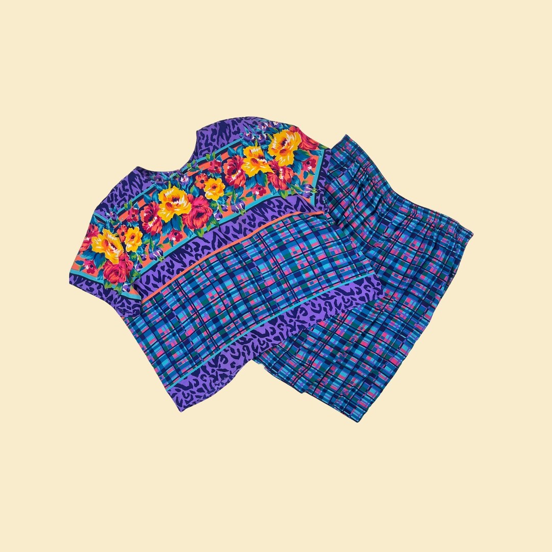 1980s Skirt/blouse Set by S.G. Sport, Size 3X Vintage 80s Blue & Pink ...