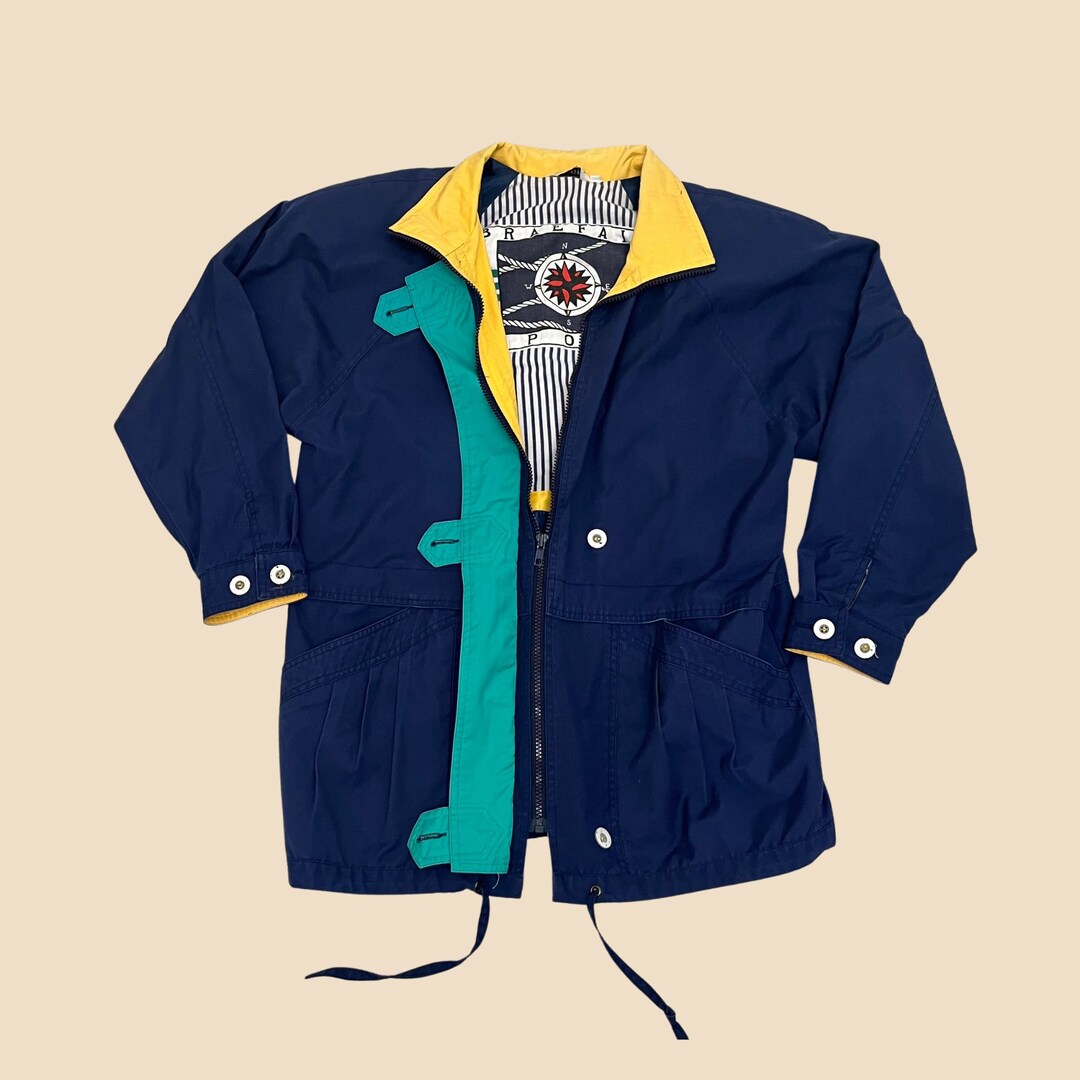 1990s Small Nautical Jacket by Braefair Sport, Women's Blue Yellow ...