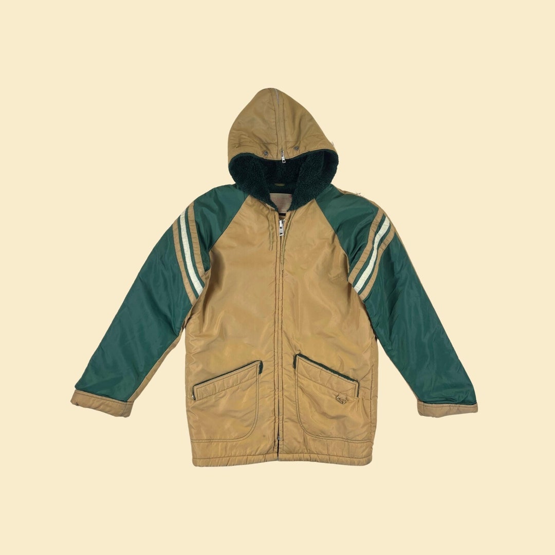 1970s Sears Boys Puffer Jacket, Vintage Boys' 18 Beige & Green Color ...