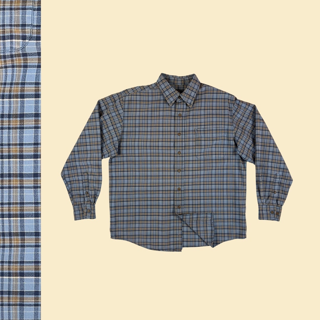 90s/y2k M Flannel Shirt, Vintage 1990s Blue/brown Plaid Men's Button ...