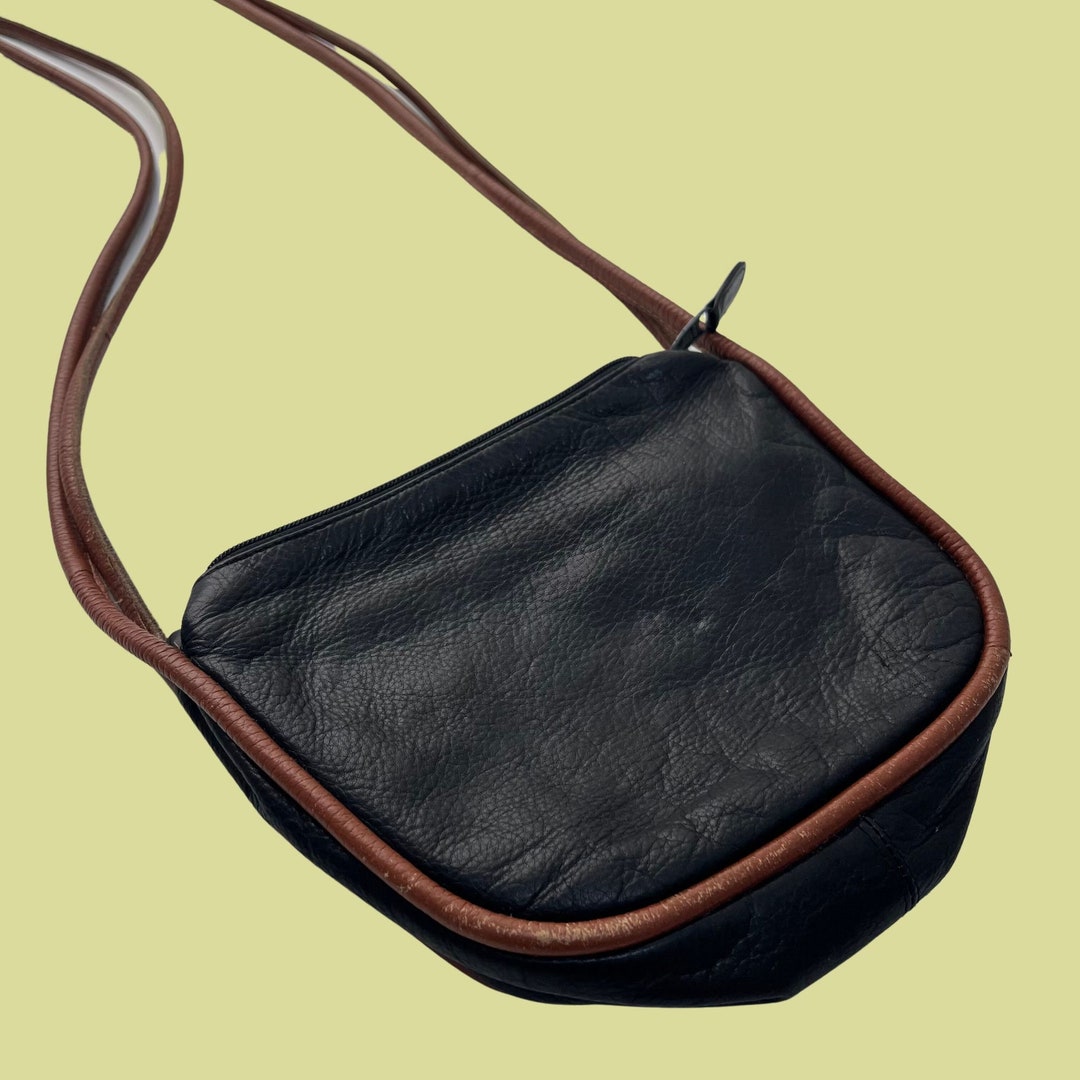 90s Soft Leather Shoulder Bag by Kenneth Cole, Vintage Black and Brown ...