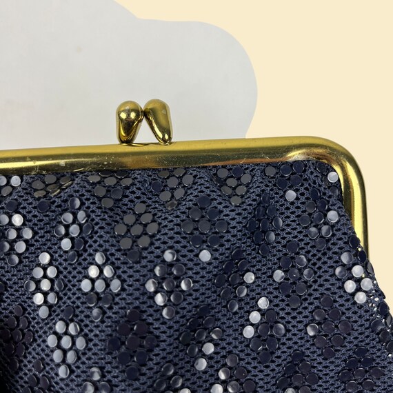 1970s blue & gold coin pouch, vintage 70s dark blue k… - Gem