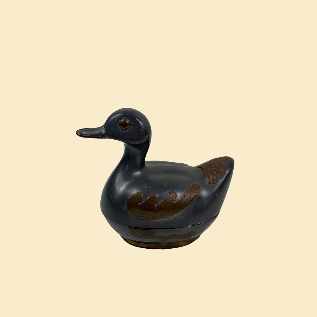 1980s Metal Duck Container, Vintage 70s/80s Pewter & Bronze Toned Duck ...