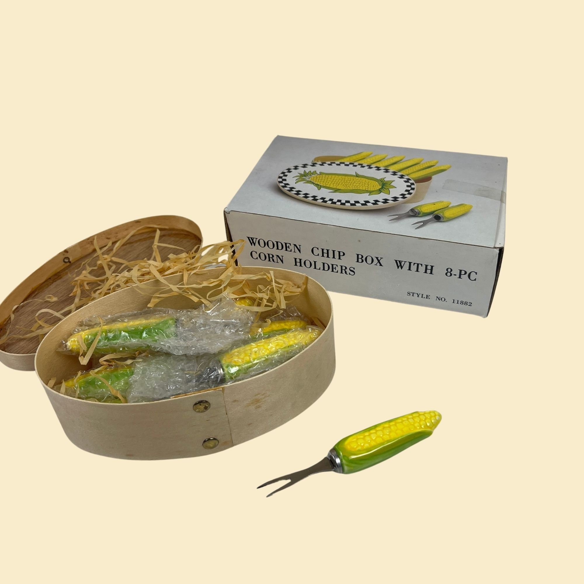 Vintage 80s Corn Holders / Skewers Set With Box, New Old Stock Chip ...