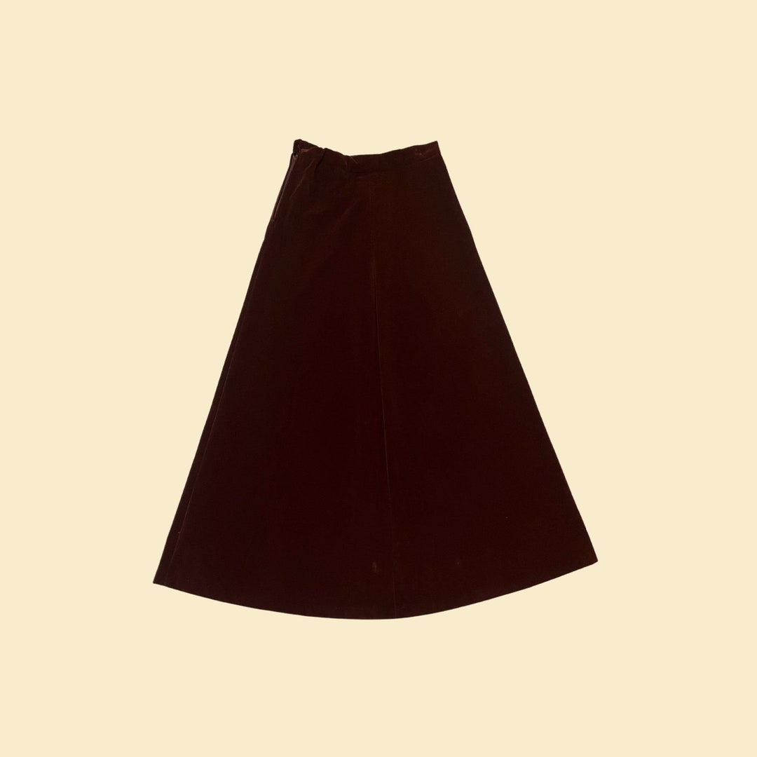 70s Velvet Brown Skirt by Russ Girls, 24" Waist, Vintage 1970s A-line ...
