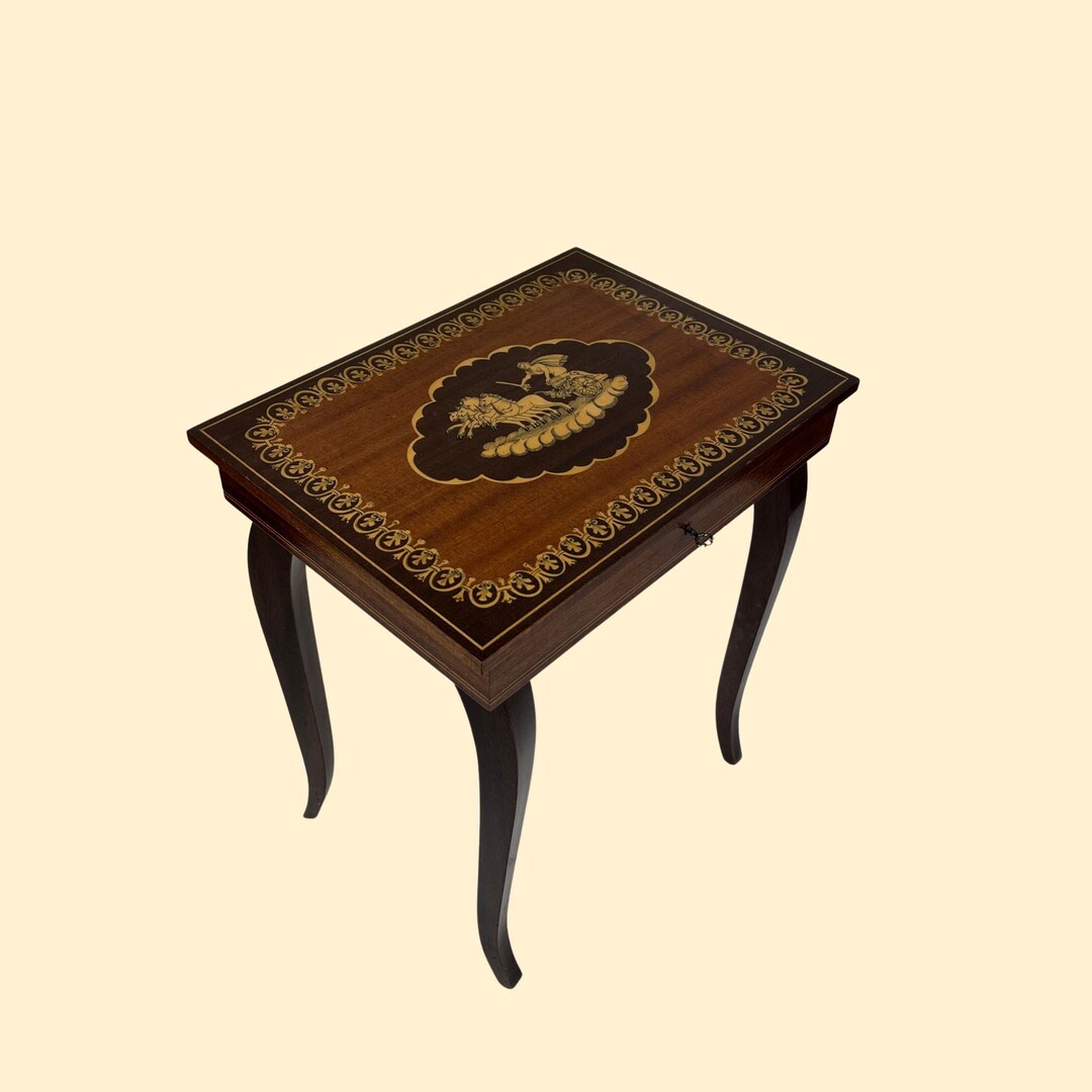 1960s Wood Inlay Side Table W/ Music Box, Vintage "lara's Theme ...