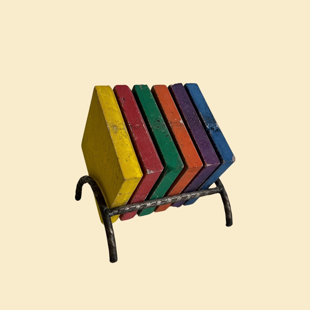 Vintage Set of Colorful Coasters, C. 1980s Concrete Rainbow Square ...