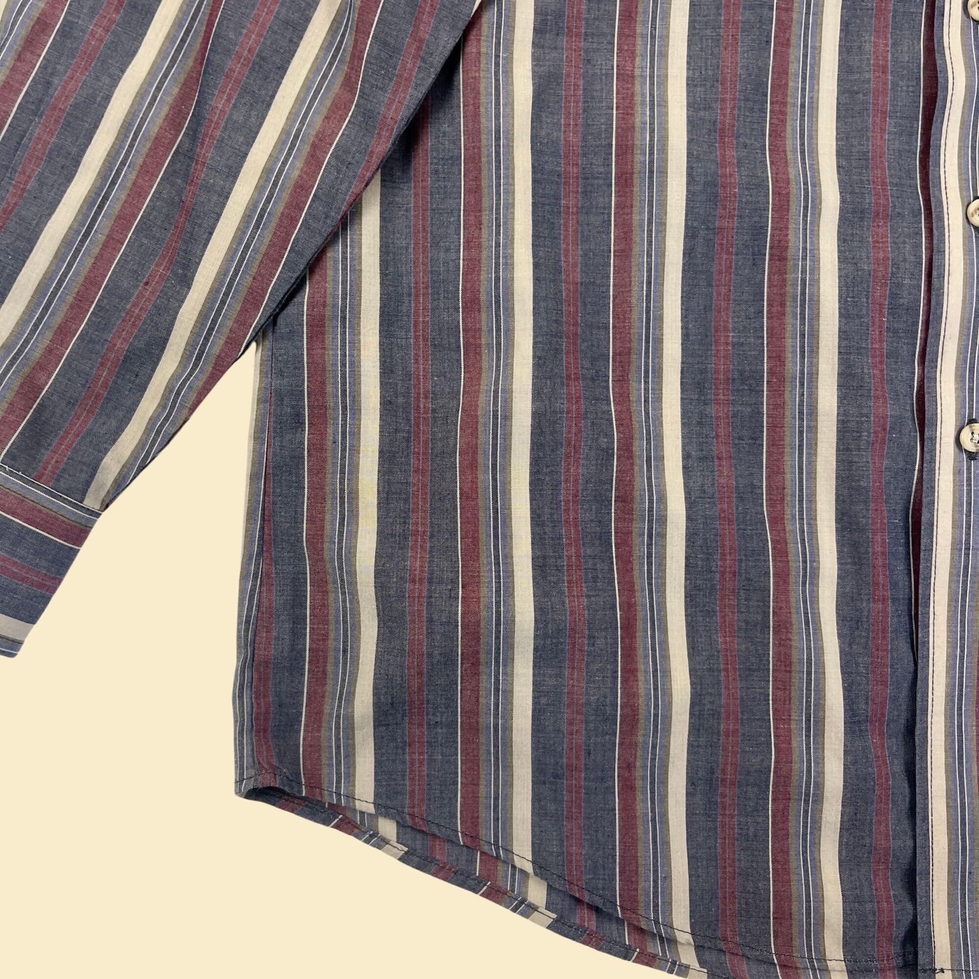 1990s M Striped Men's Shirt, Burgundy & Grey Vintage 90s Men's David ...