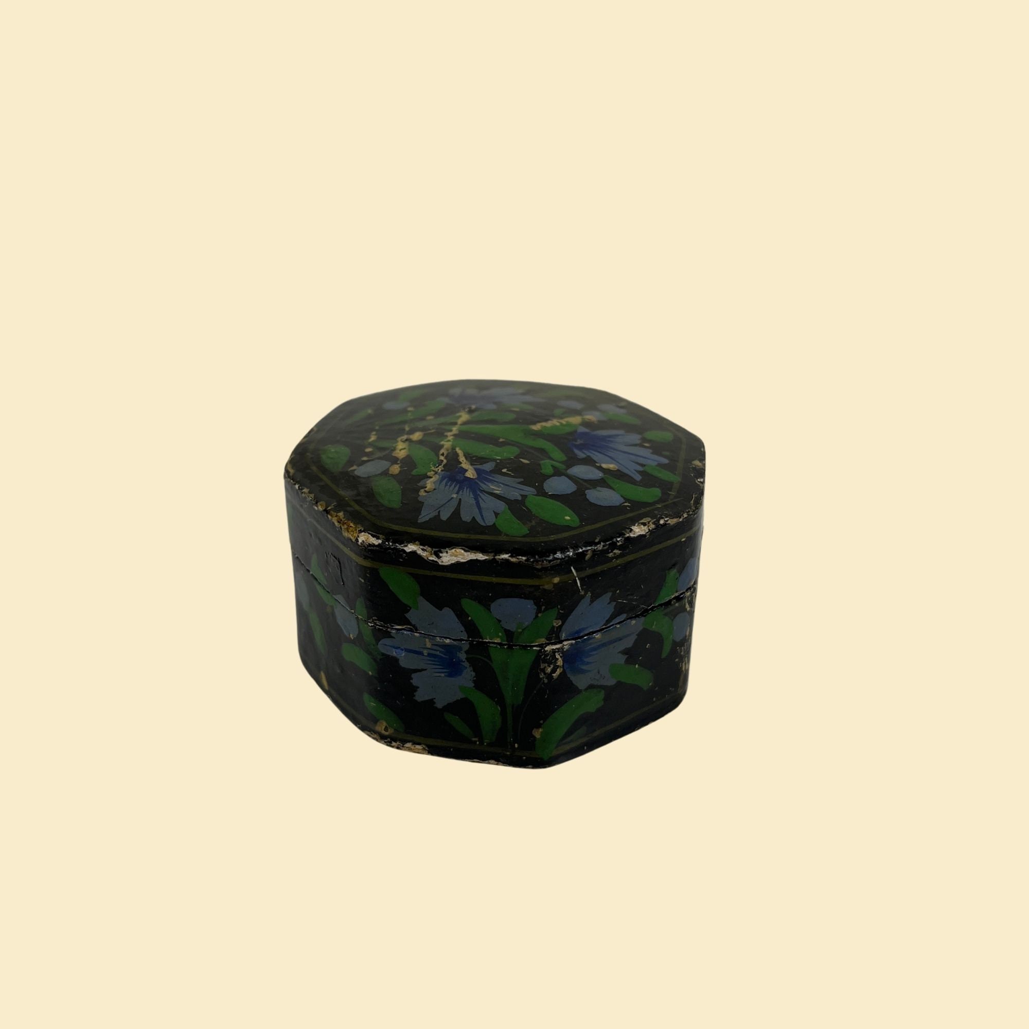 1970s Floral Lacquer Box, Vintage 70s Black/green/blue Round ...