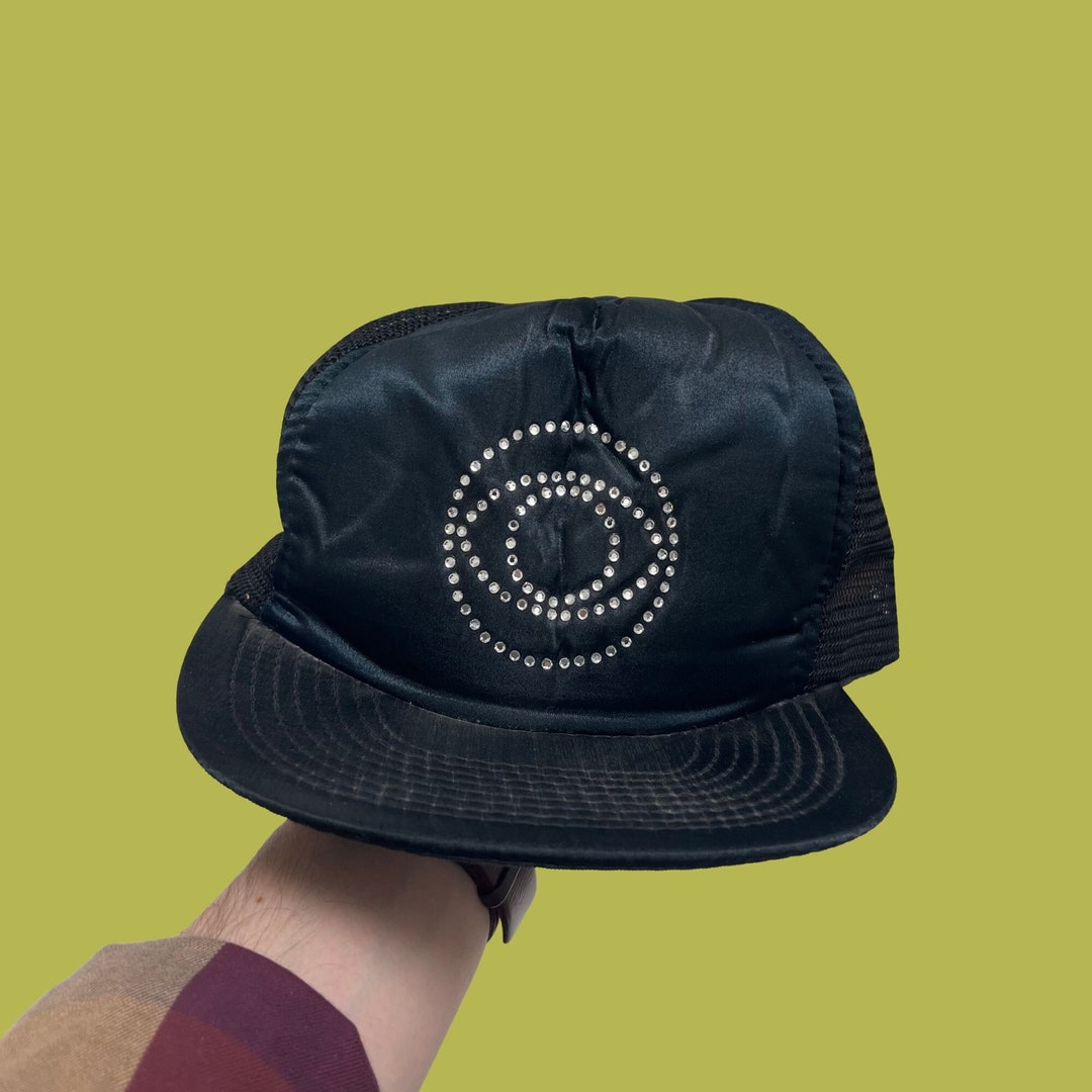 90s CBS Snapback, Bedazzled Hat by San Sun, Vintage Y2K Black Hat ...