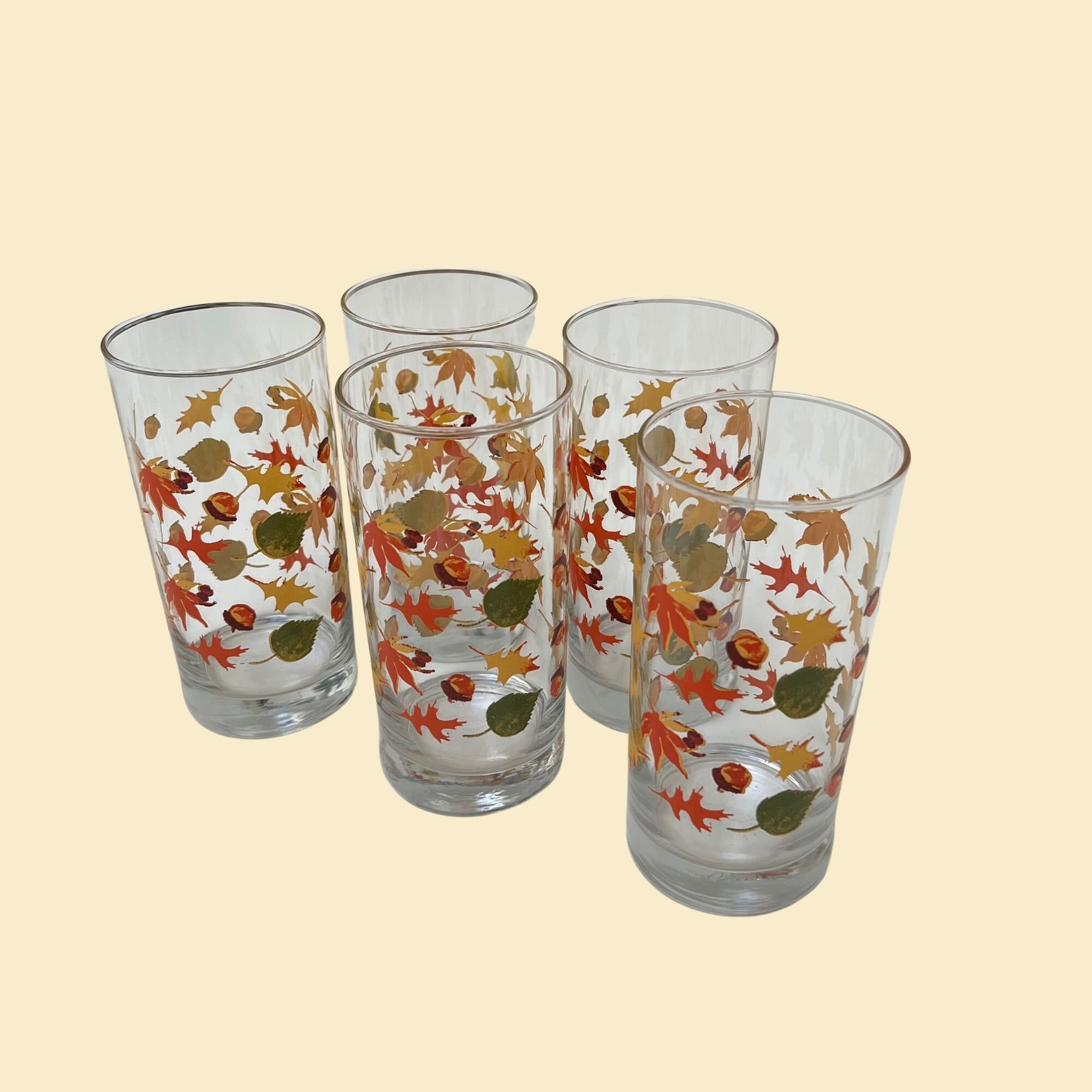 1970s Vintage Crisa Glassware With Leaf Pattern, 70s Vintage Orange and ...