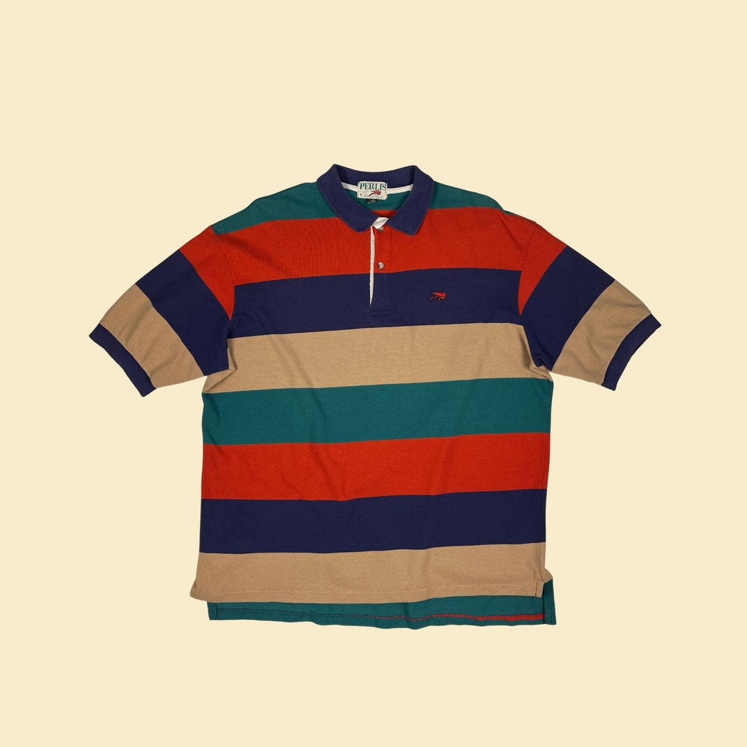 Vintage 1990s Polo Shirt by Perlis, XL 90s Blue, Red & Green Men's ...