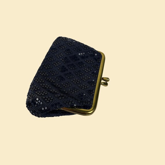 1970s blue & gold coin pouch, vintage 70s dark blue k… - Gem