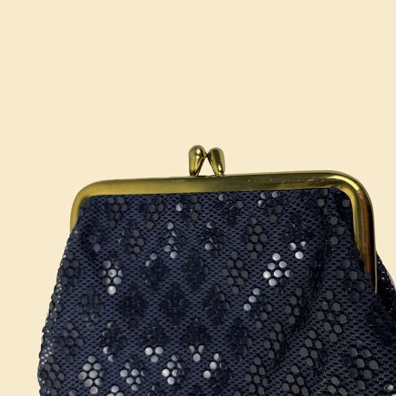 1970s blue & gold coin pouch, vintage 70s dark blue k… - Gem
