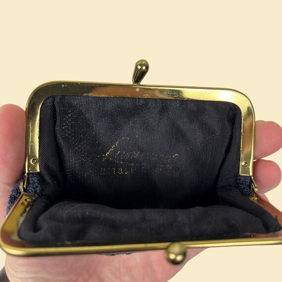 1970s blue & gold coin pouch, vintage 70s dark blue k… - Gem