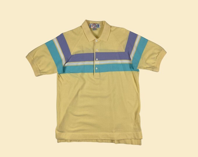 90s L Polo by Jantzen Sport, Vintage Pastel Yellow, Purple & Teal Men's ...