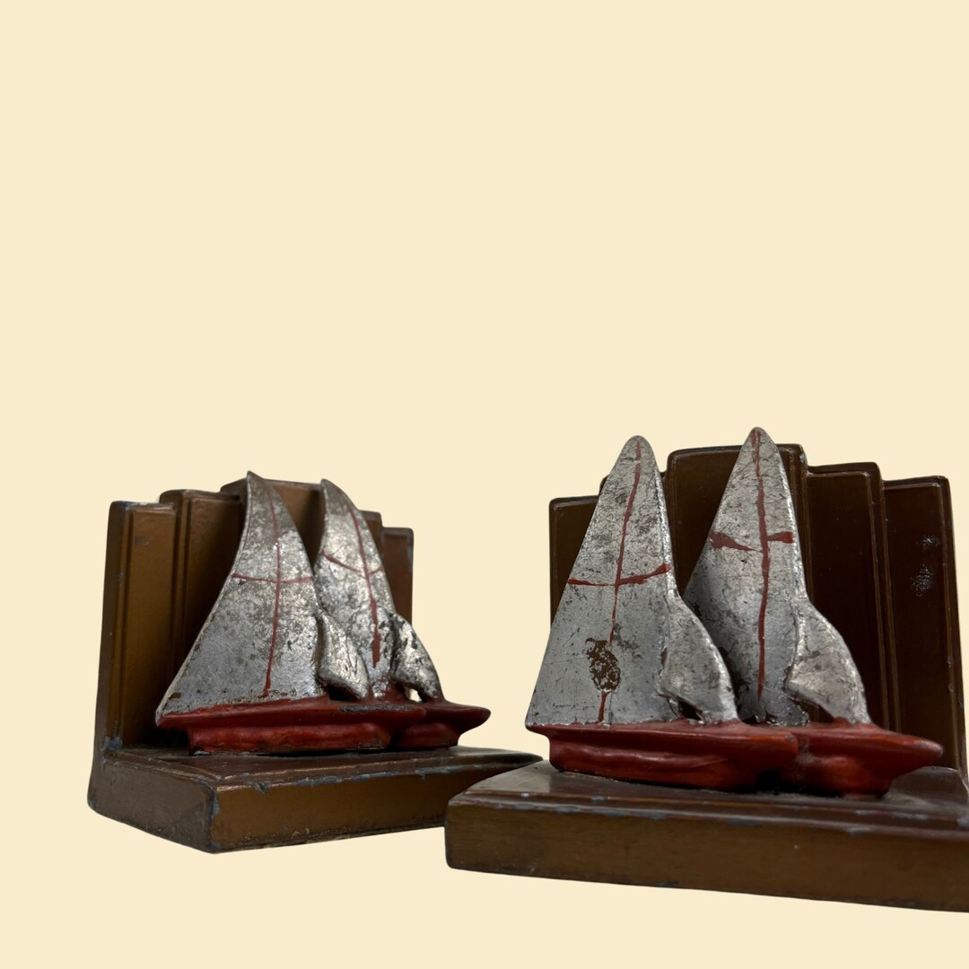 Art Deco Bookends, Vintage 1930s Sailboat Bookends, Copper/brown ...