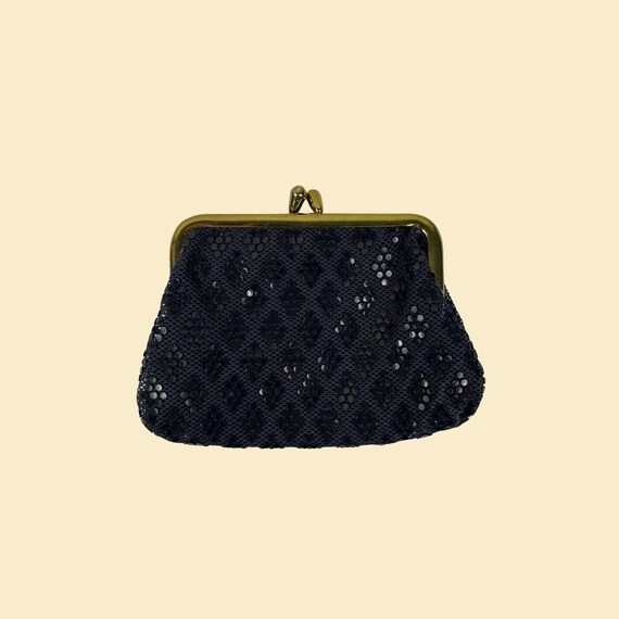 1970s blue & gold coin pouch, vintage 70s dark blue k… - Gem