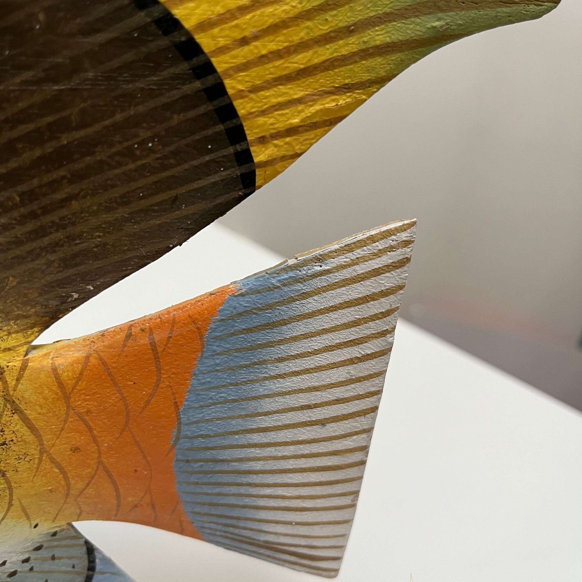 Vintage 1960s Wooden Fish, Hand Painted Blue and Yellow Wood Tropical ...