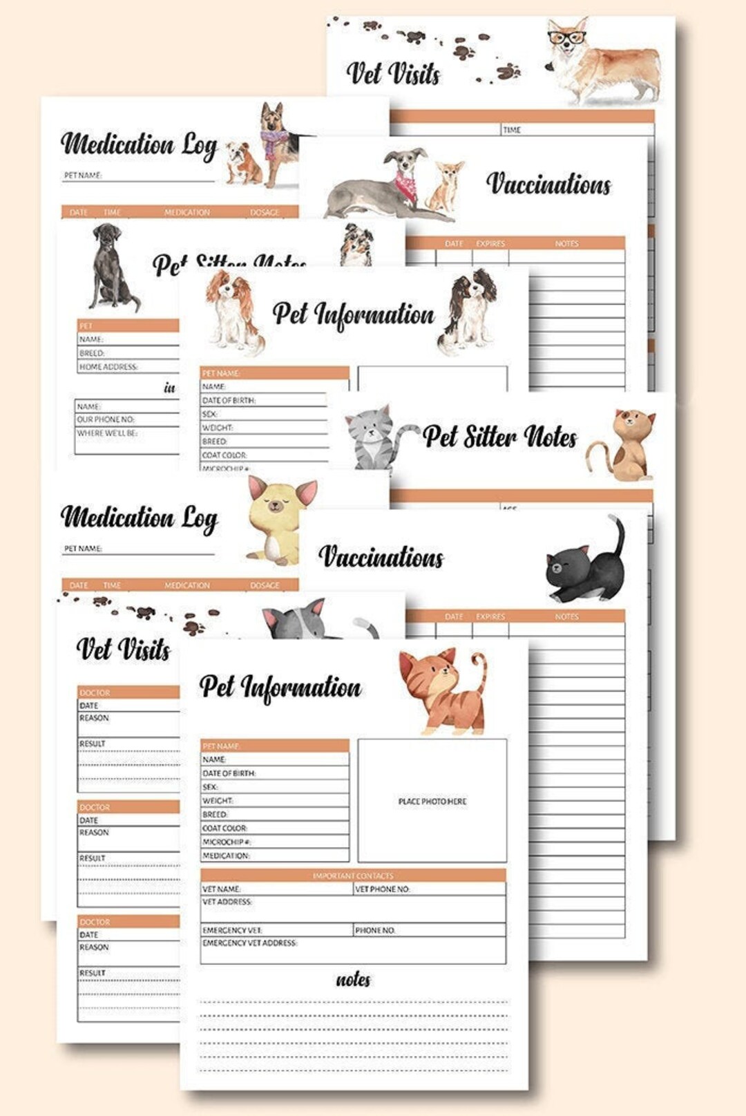 Pet Records Binder Set Binder Pages Planning Pages - Etsy