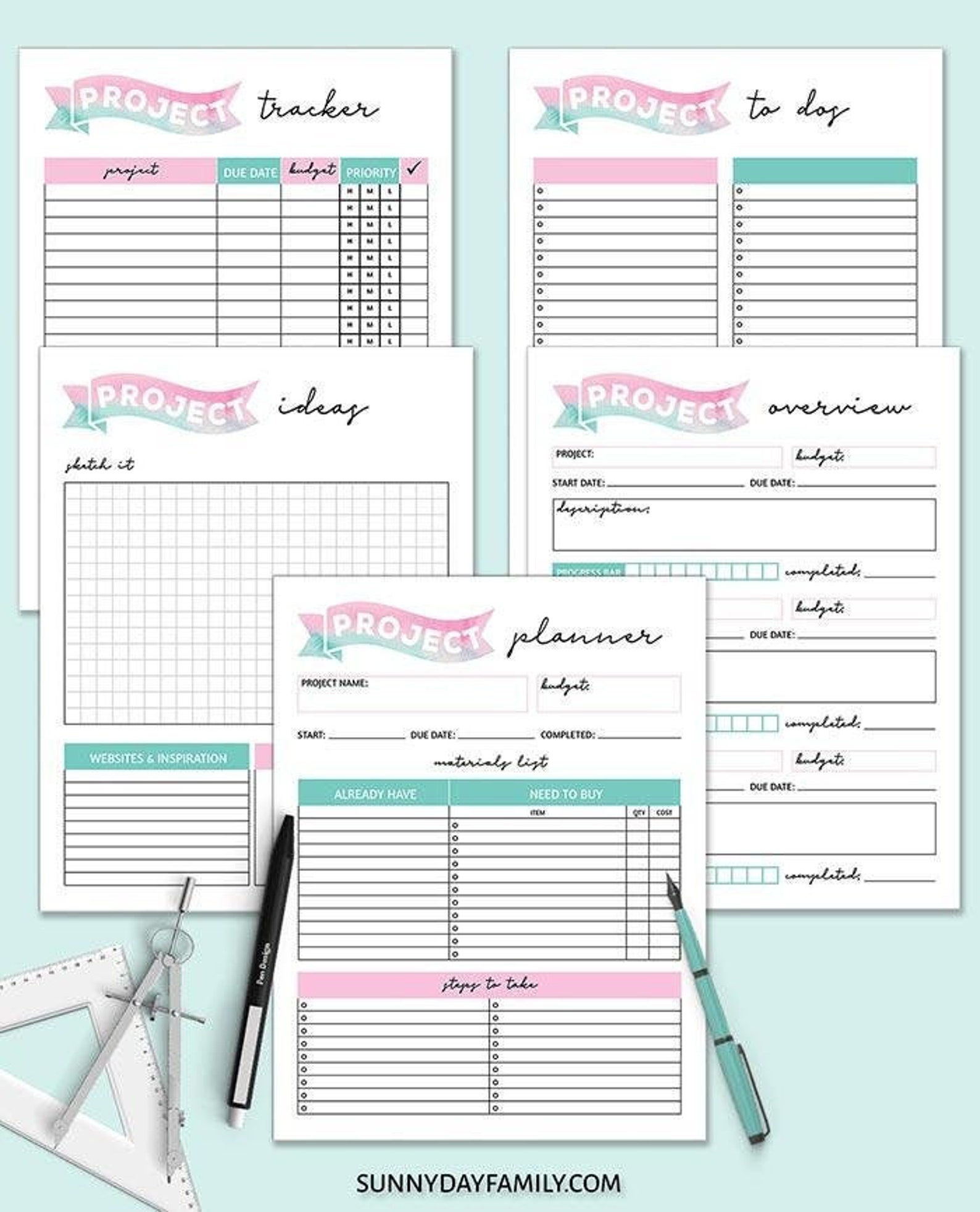 Project Planner Organizer Binder Pages Printable - Etsy