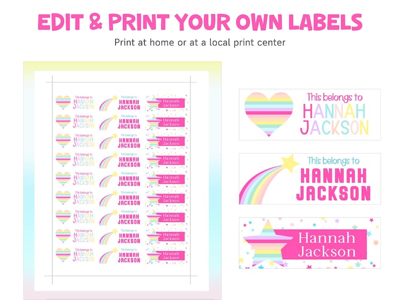 Editable School Notebook Labels: Girl's Name Stickers (canva Template ...