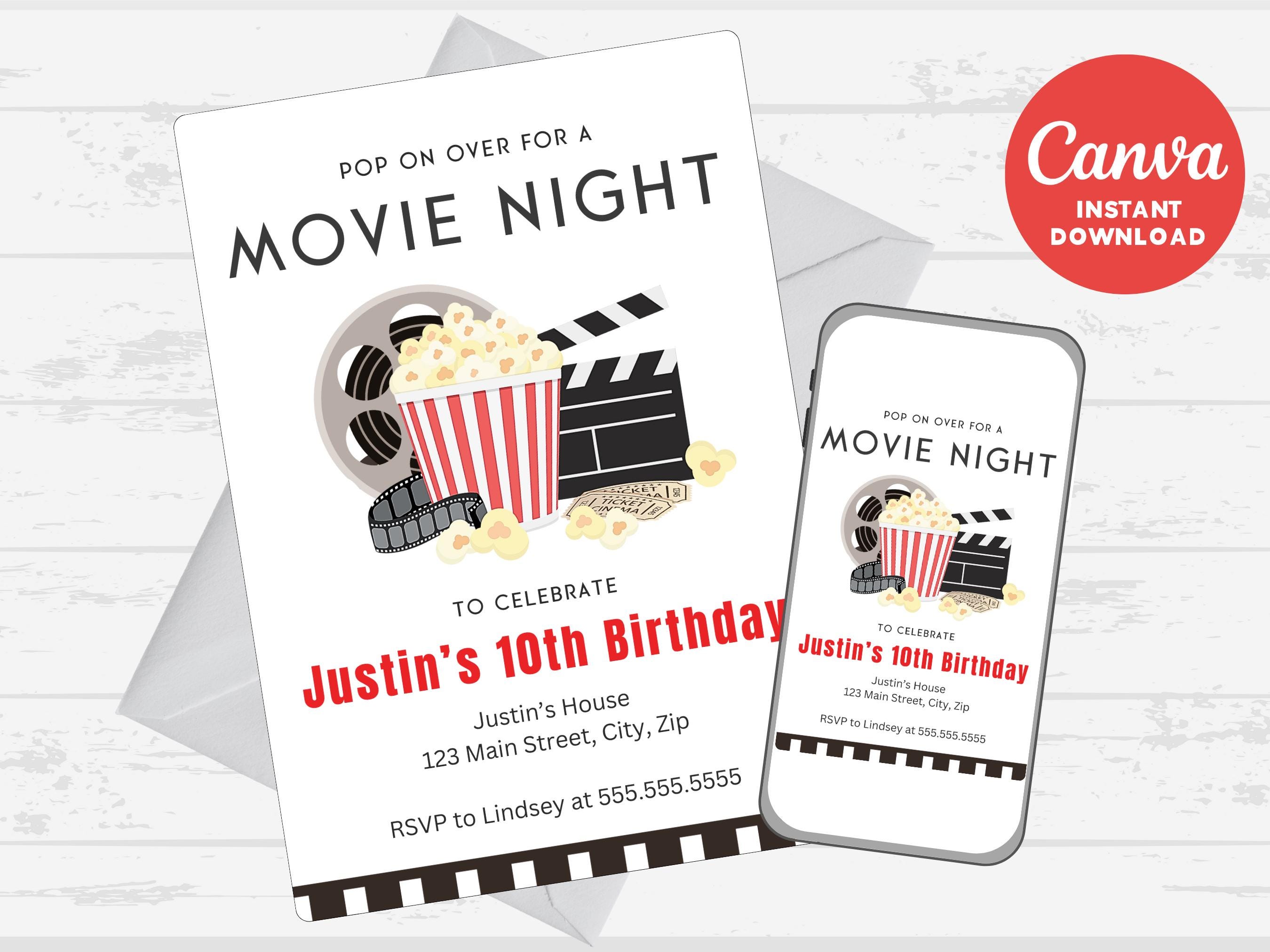 Movie Birthday Invitation, Movie Invitation, Outdoor Cinema Invitation ...