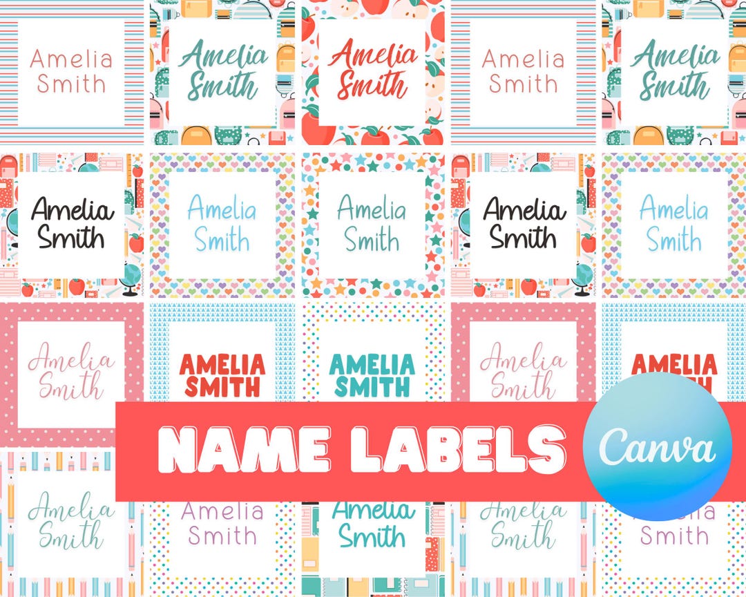 Editable Name Labels, DIY School Labels, Girl Label, Gift Tag, Notebook ...