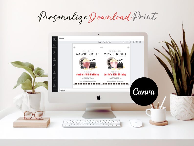 Editable Movie Birthday Invitation: Outdoor Cinema Party (digital ...