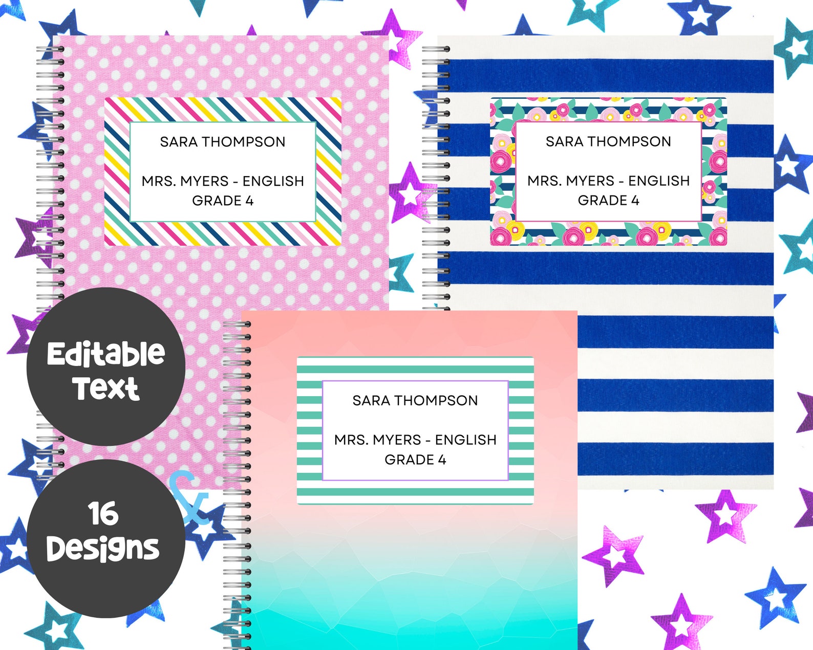 Editable School Labels, DIY Notebook Labels, Girl Label, Notebook ...