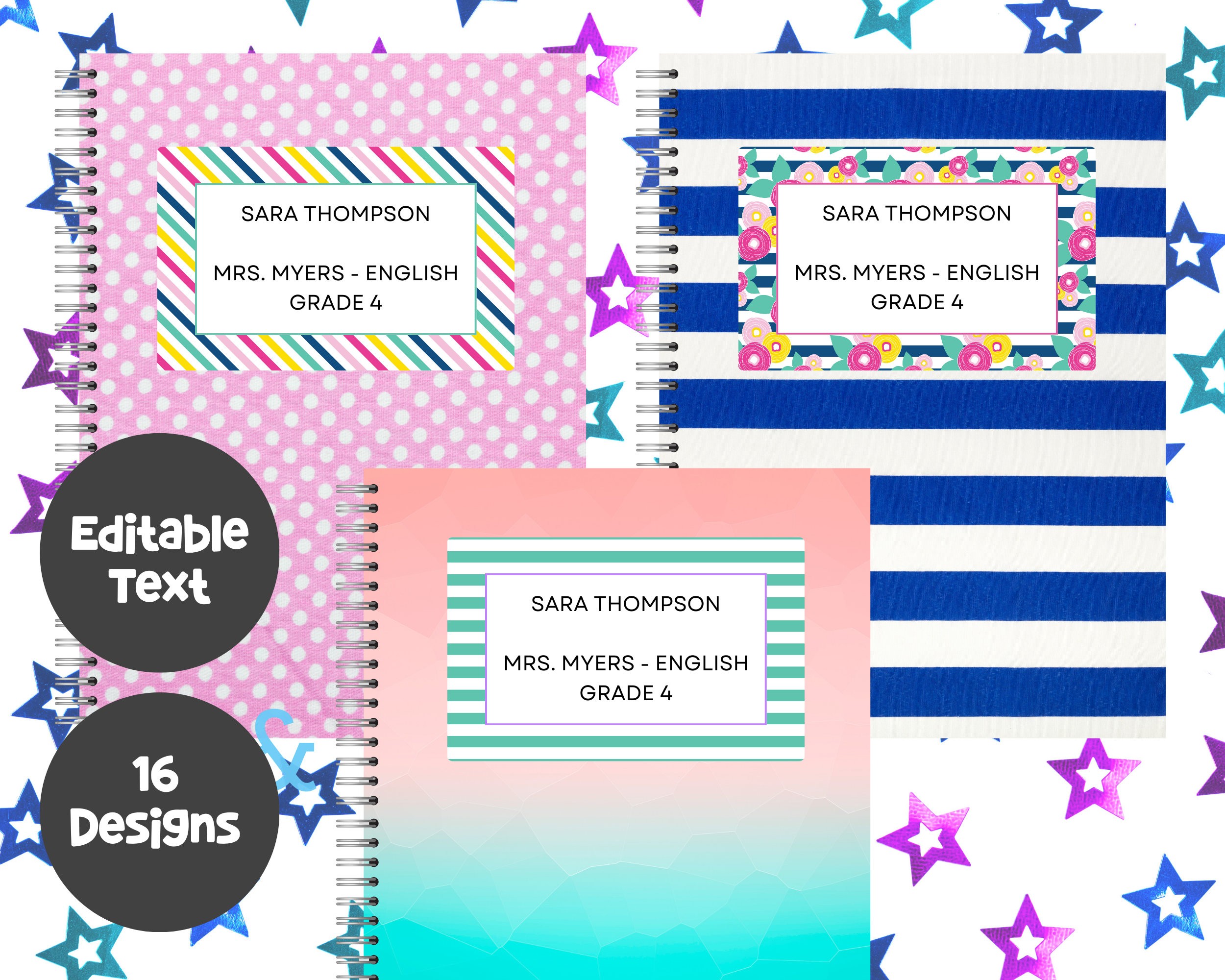 Editable School Labels, Diy Notebook Labels, Girl Label, Notebook