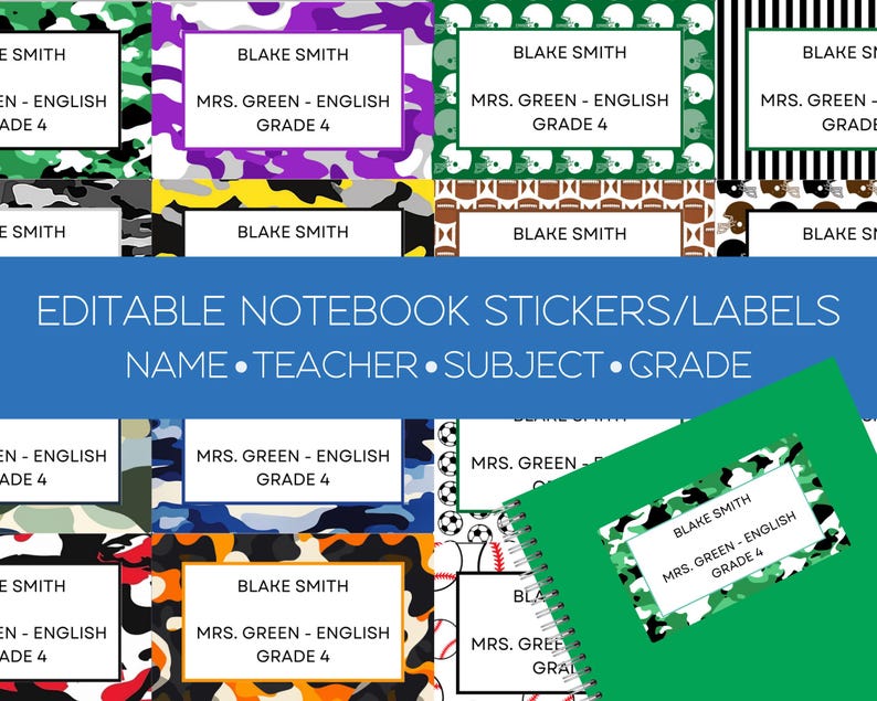 Editable School Labels, DIY Notebook Labels, Boy Label, Notebook Labels ...