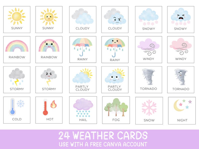 Weather Flash Cards: Watercolor Montessori Cards (digital Download) - Etsy