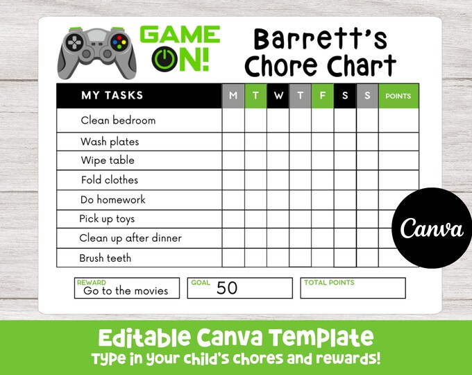 Printable Gamer Chore Chart for Kids, Weekly Schedule (PDF) - Etsy Canada