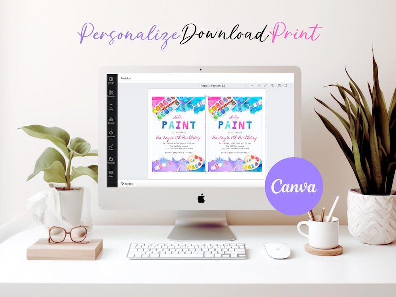 Art Birthday Party Invitation: Rainbow Paint Theme (digital Editable ...