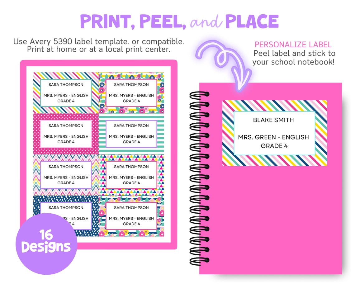 Editable School Labels, DIY Notebook Labels, Girl Label, Notebook ...