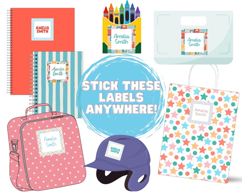 Editable Name Labels, DIY School Labels, Girl Label, Gift Tag, Notebook ...