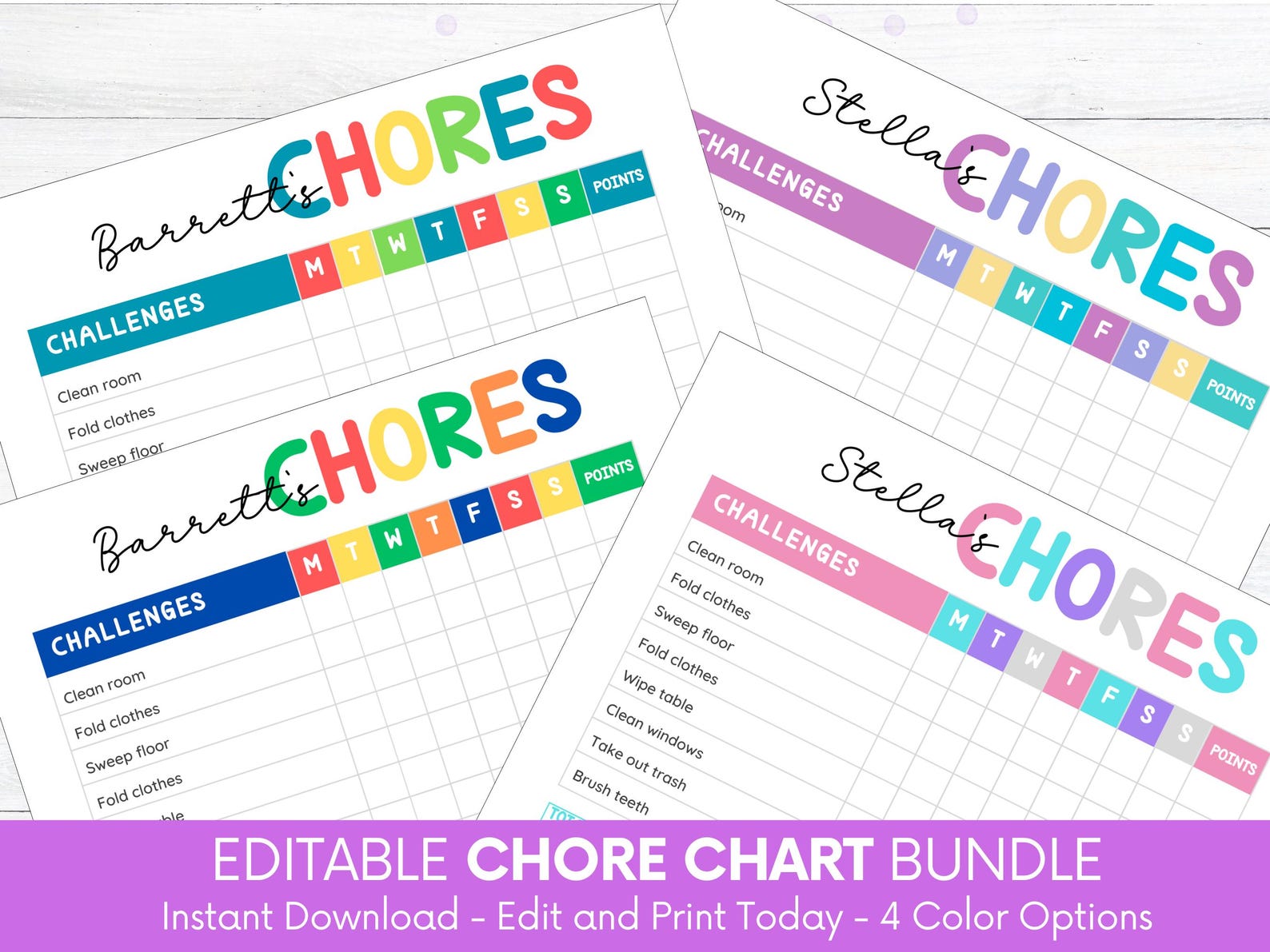 Chore Chart, Printable Editable Chore Chart, Kids Chore Responsibility ...